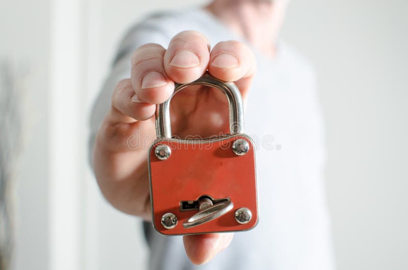 Man holding a padlock stock image. Image of close, holding - 51489095