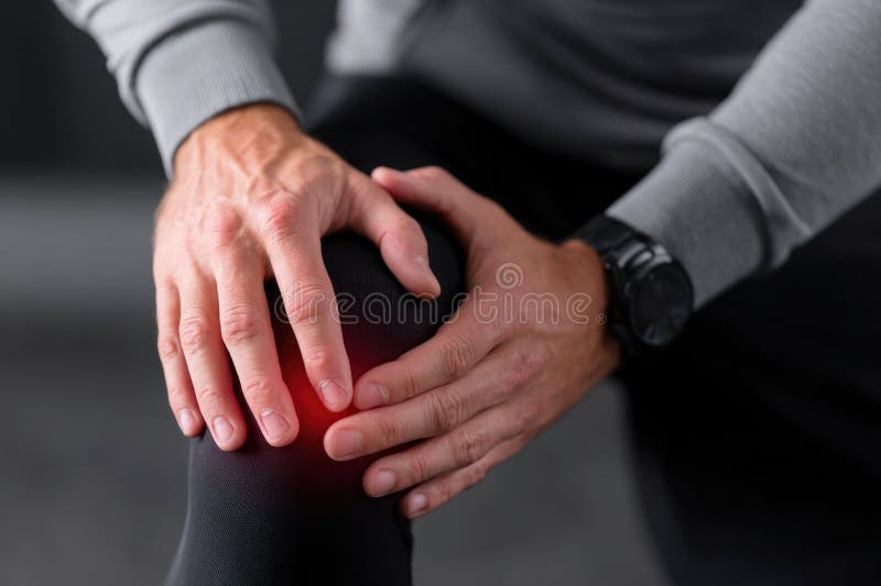 Man Holding Painful Knee with Red Glow. Stock Illustration ...