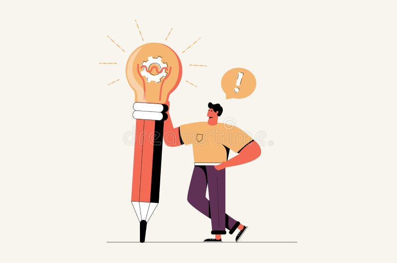 Man Holding Pencil with Glowing Lightbulb. Concept of Creativity ...