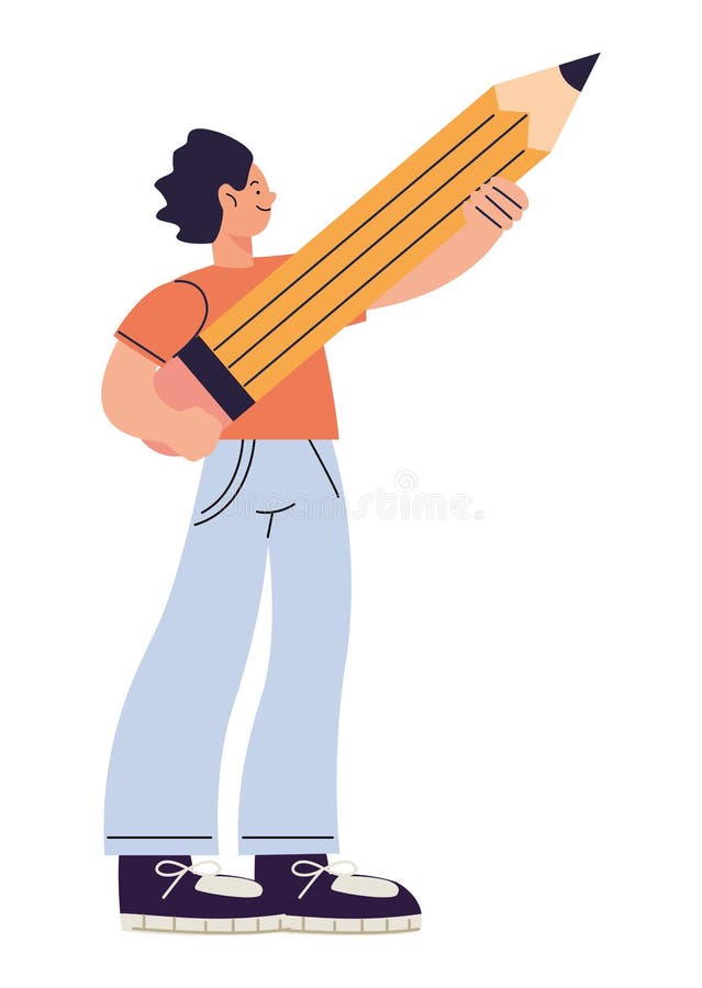 Man holding pencil stock vector. Illustration of learn - 240581247
