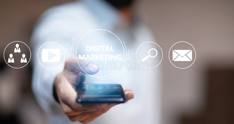 Man Holding Phone with Digital Marketing Stock Image - Image of screen ...