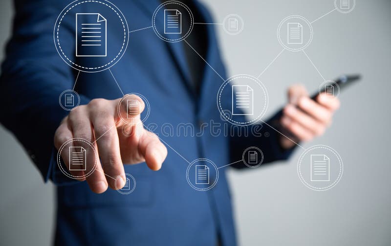 Man Holding Phone with Document Icon Stock Photo - Image of text ...