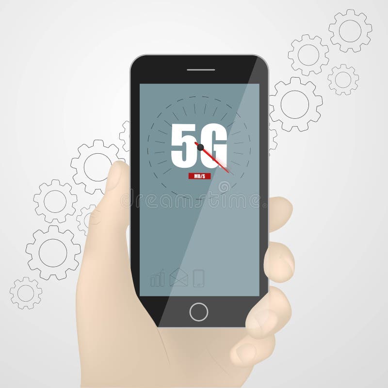 Man Holding Phone with 5G Mobile Network Logo on Screen. Fifth ...