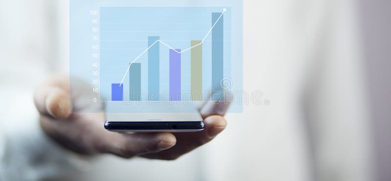 Man Holding Phone and Graph Concept Stock Photo - Image of touch ...