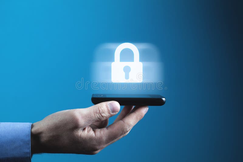 Man Holding Phone. Mobile and Internet Security Concept Stock Photo ...