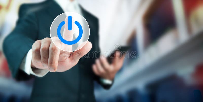 Man Holding Phone with Power Button Stock Photo - Image of power ...