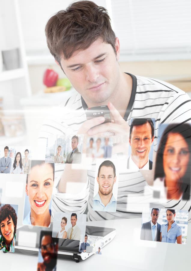 Man Holding Phone with Profile Portraits of People Contacts Stock Image ...