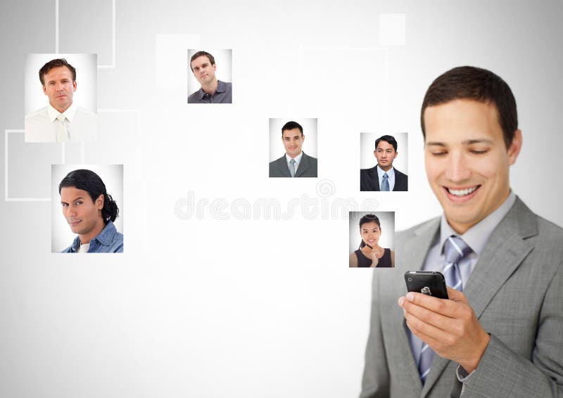 Man Holding Phone with Profile Portraits of People Contacts Stock Image ...