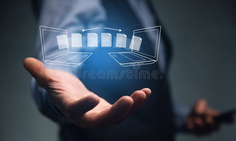 Man Holding Phone with Transfer Files Stock Image - Image of connection ...