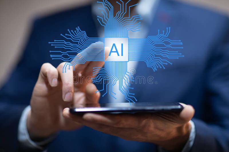 Man Holding Phone and Using a Digital Device and Data Theme Drawing ...