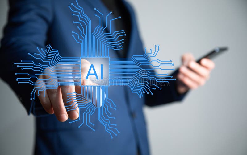 Man Holding Phone and Using a Digital Device and Data Theme Drawing ...