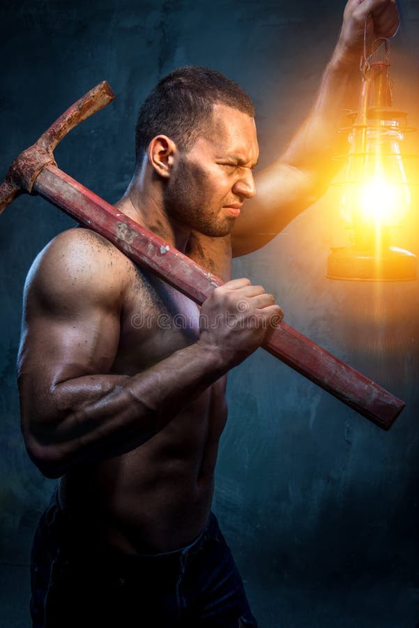 Man Holding Pickaxe Oil Lamp Stock Photos - Free & Royalty-Free Stock ...