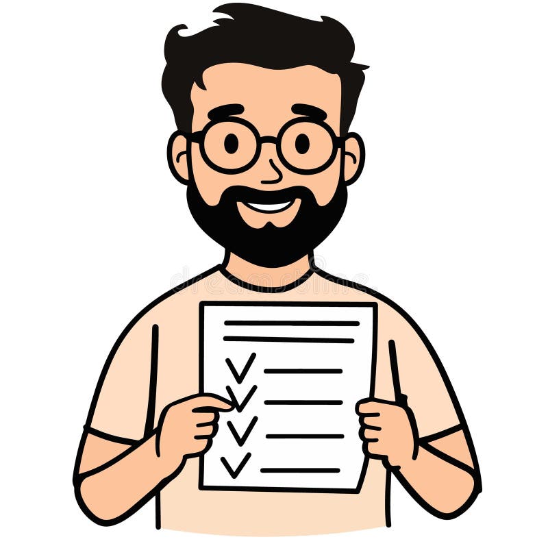 Man Holding a Piece of Paper with a Checklist of Questions Flat Vector ...
