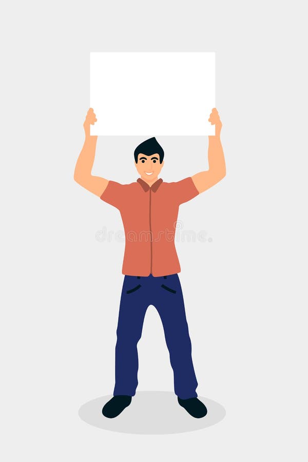 Man Holding Placard Cartoon Vector Illustration Stock Vector