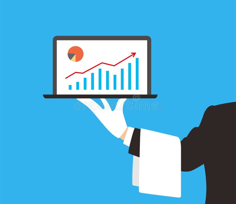 Man Holding the Plate, Computer on the Plate, Vector Illustration Stock ...