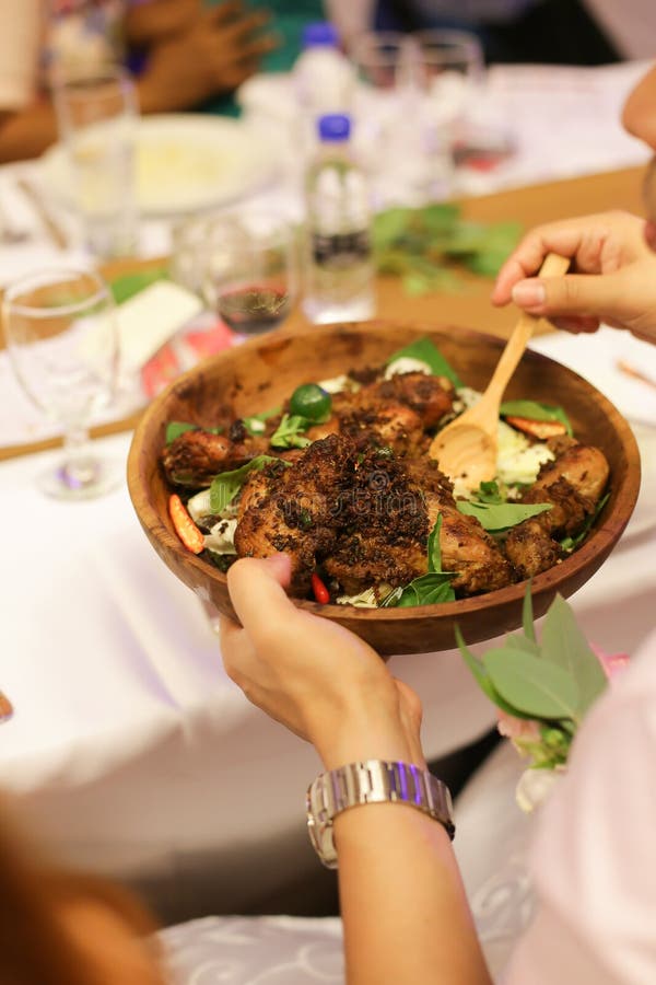 Fried Chicken Serve on a Wooden Plate Stock Image - Image of lunch ...