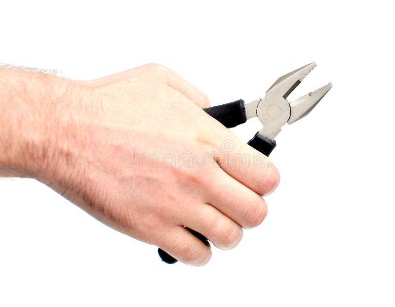 Man is Holding Pliers in His Hands. Electrical Insulator for Light Bulb ...