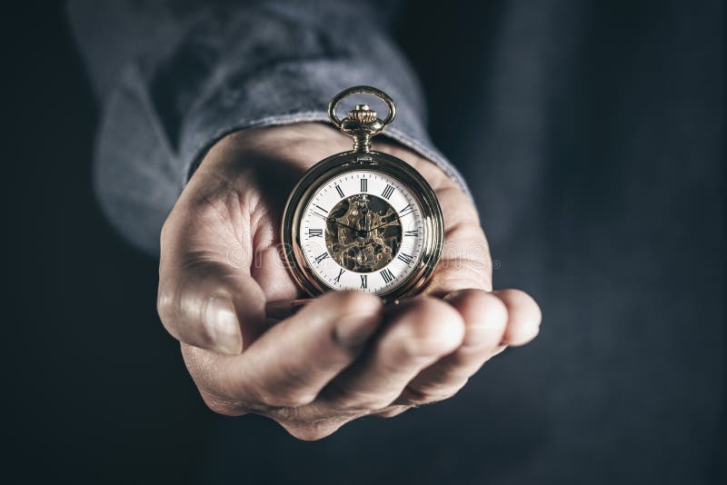 Man Holding Pocket Watch Concept for Time Stock Image - Image of pocket ...