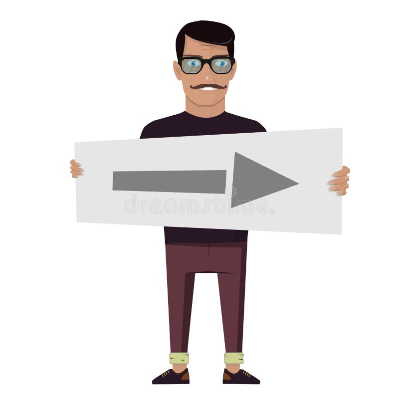 Man Holding a Pointer. Shows Direction. Stock Illustration ...