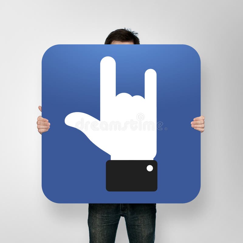 Man Holding Poster with Rocking Hand Icon Stock Photo - Image of label ...