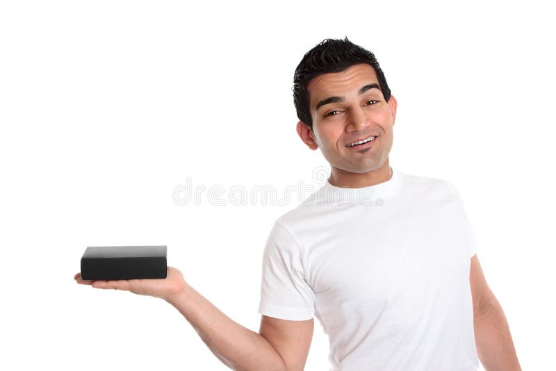 Man Promoting Selling a Boxed Product Stock Image - Image of ...