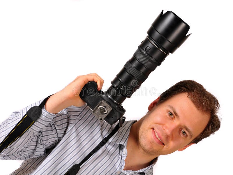 Man Holding Professional Camera Stock Photo - Image of holding, black ...