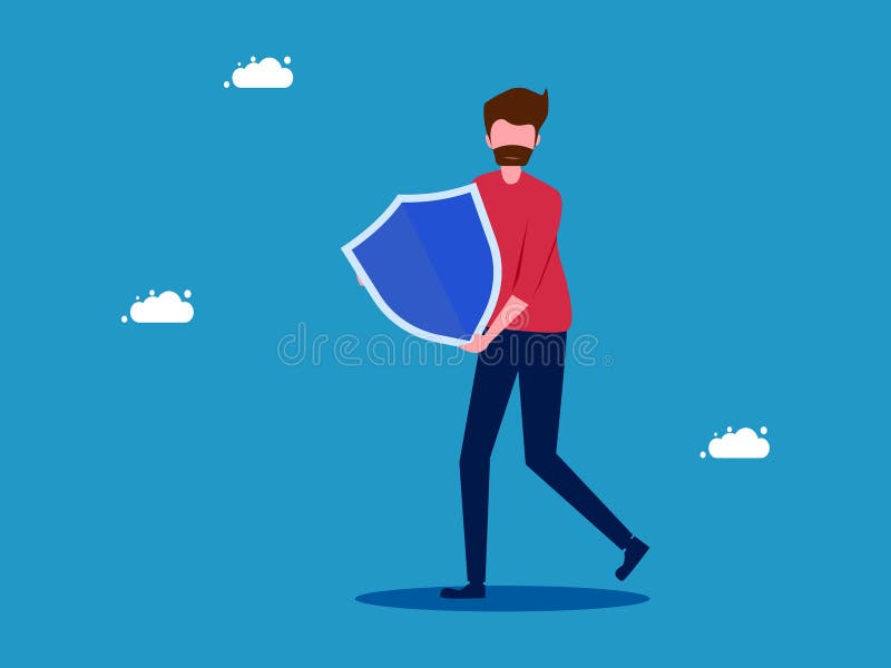 Man Holding a Protective Shield. Insurance Planning Stock Vector ...
