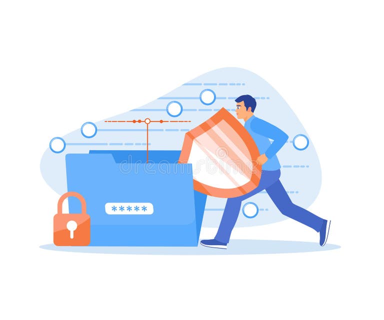 Man Holding a Protective Shield. Safely Store and Protect Files on ...