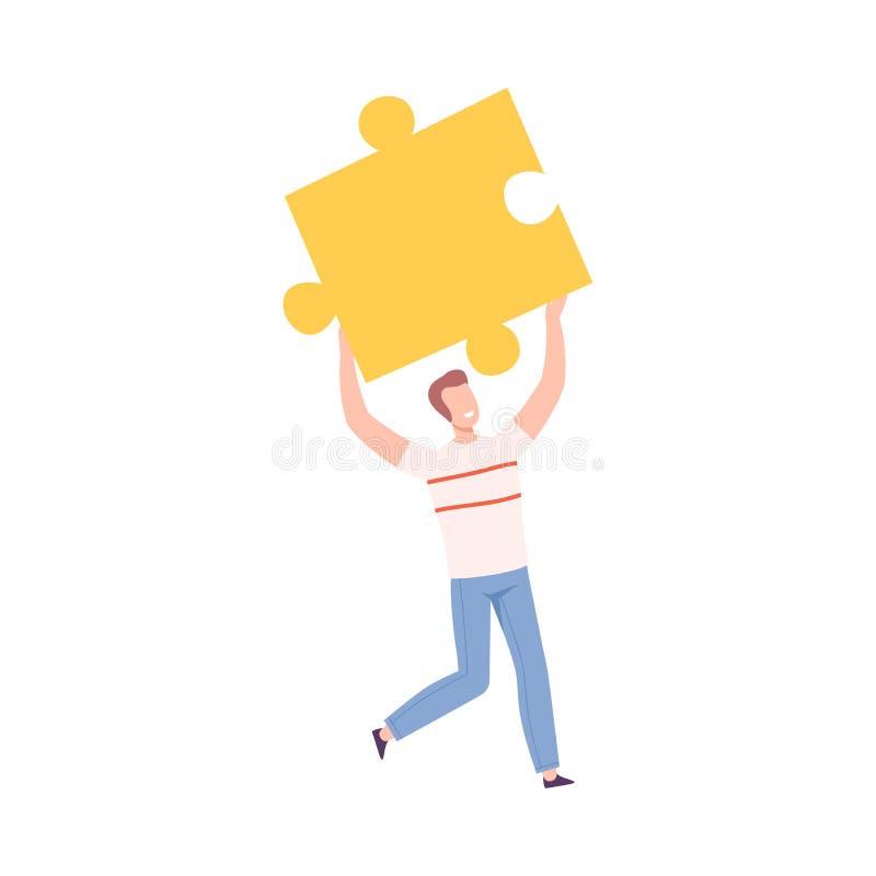 Man Holding Puzzle Element, Guy Holding Big Jigsaw Piece Assembling ...