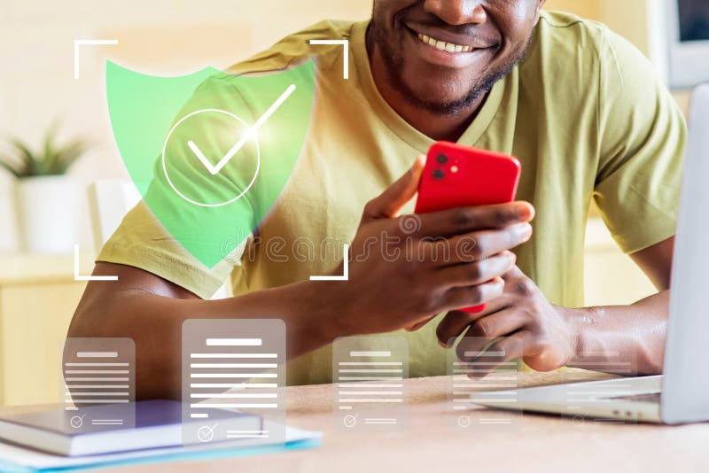 A Man is Holding a Red IPhone and Smiling Stock Image - Image of mobile ...