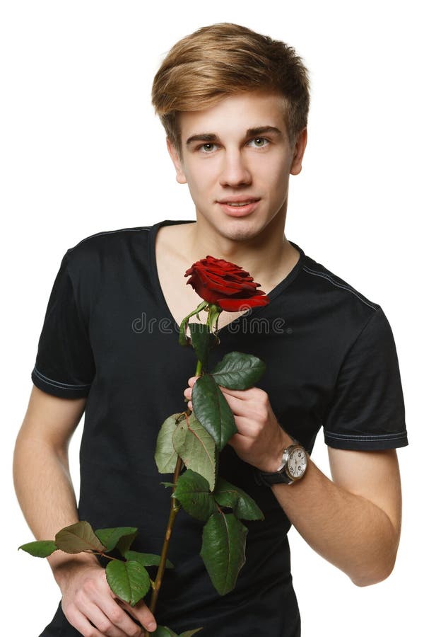Guy with a red rose stock image. Image of declaration - 63397197