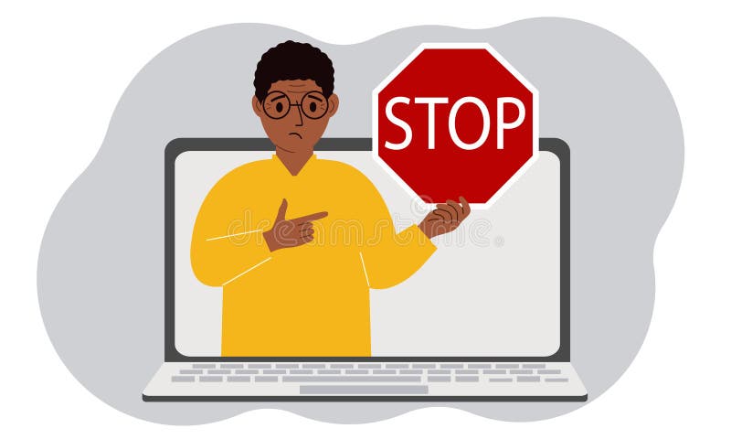 A Man Holding a Red Stop Sign in a Laptop Screen. Virus, Attack, Error ...