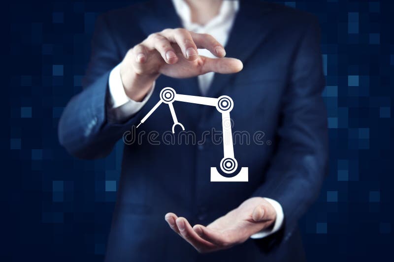 Man Holding Robot Icon, Smart Industry Concept Stock Image - Image of ...