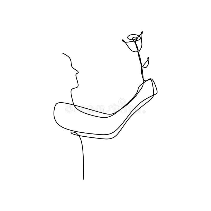 A Man Holding A Rose Flower Continuous Line Drawing Vector Illustration