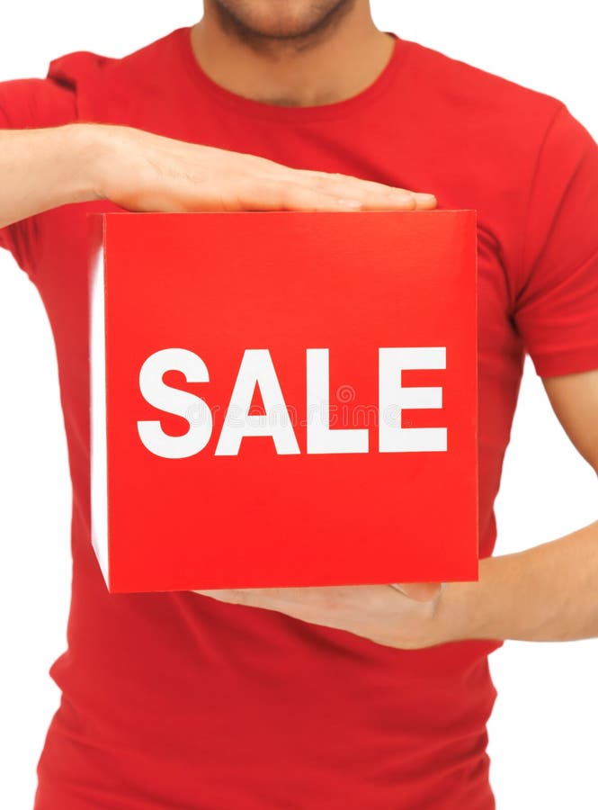Man holding sale sign stock image. Image of cute, offer - 27207979