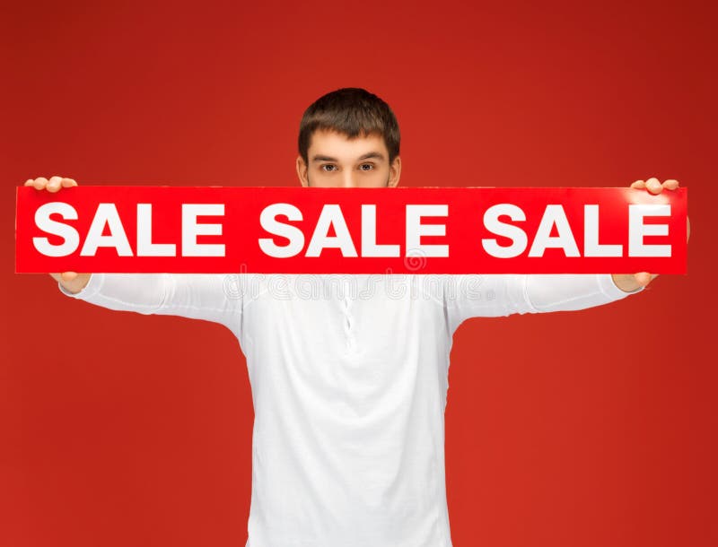 Man holding sale sign stock image. Image of people, nice - 39403027
