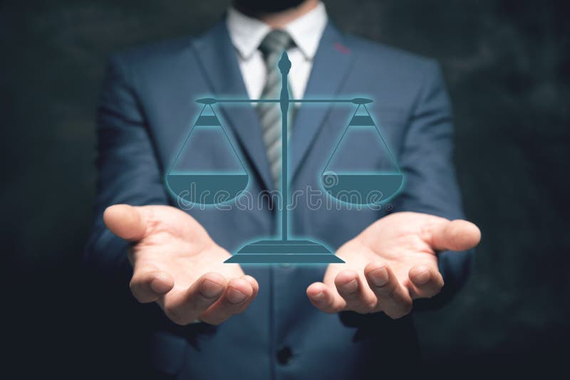 Man Holding Scales Icon in His Hand Stock Image - Image of decision ...