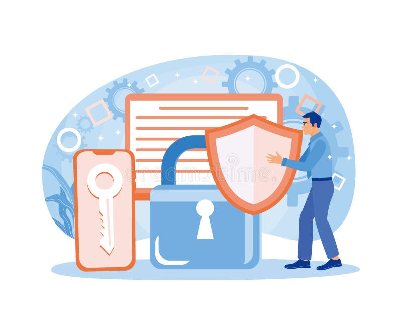 Man Holding Shield. Control Electronic Data Security Systems. Cyber ...