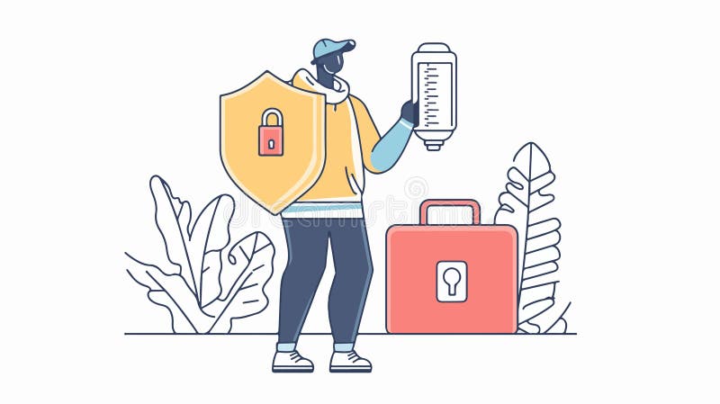 Secure Man Holding Shield with Lock Icon Pointing, Cybersecurity ...