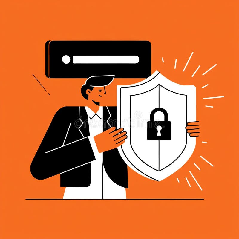 Man Holding Shield with Lock Suit Security Stock Illustration ...