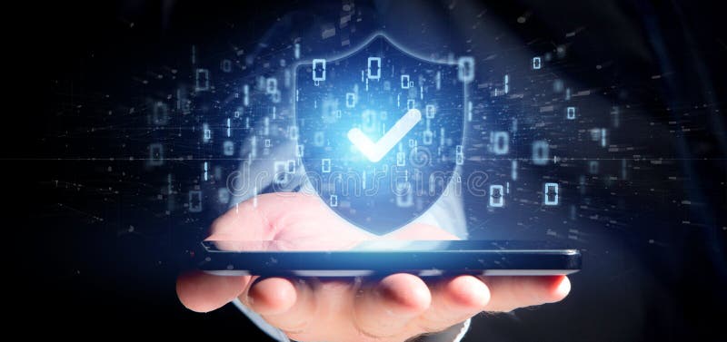 Man Holding a Shield Web Security Concept 3d Rendering Stock Photo ...