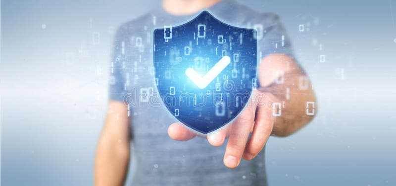 Man Holding a Shield Web Security Concept 3d Rendering Stock Image ...