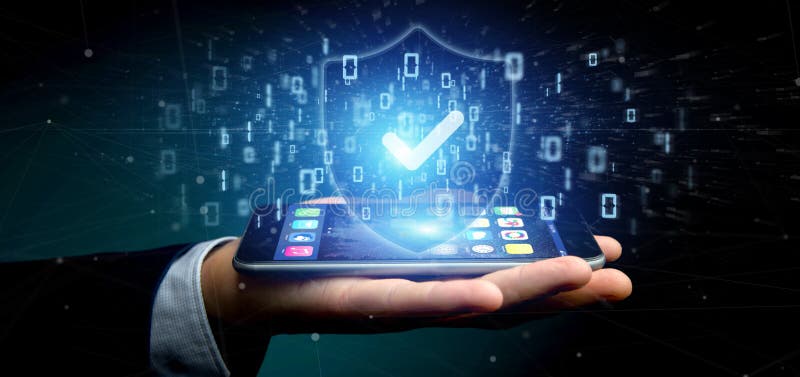 Man Holding a Shield Web Security Concept 3d Rendering Stock Photo ...