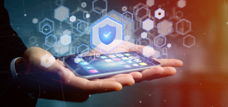 Man Holding a Shield Web Security Concept 3d Rendering Stock Image ...