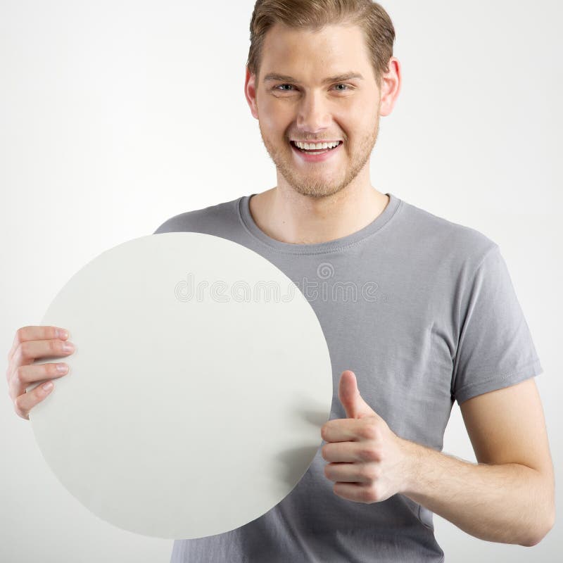 Man holding sign stock photo. Image of grey, happy, panel - 40793026