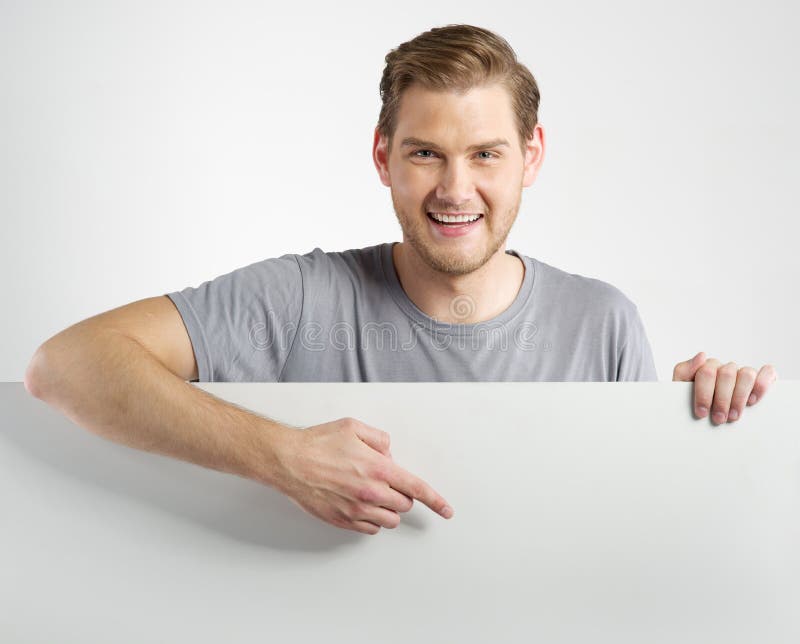 Man holding sign stock photo. Image of presenting, finger - 40793054