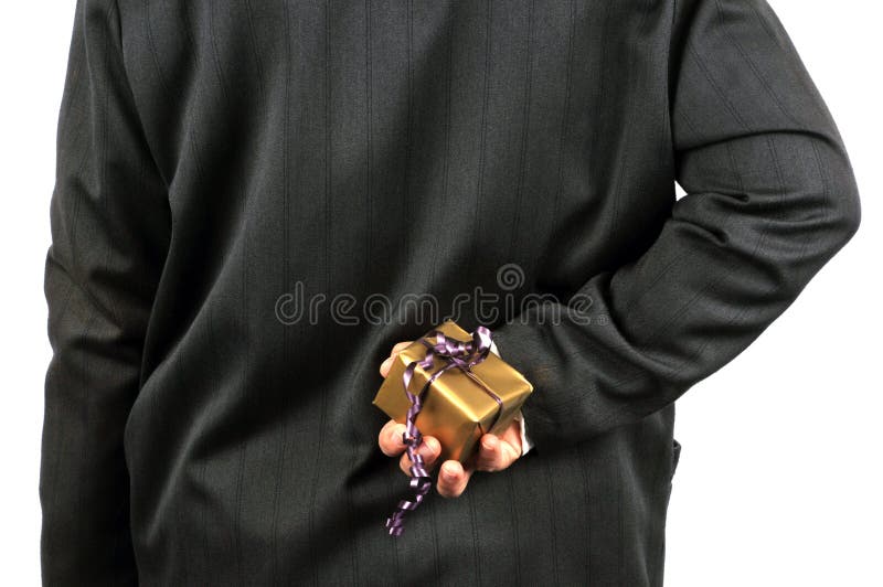 Man Holding a Small Gift in His Back Stock Image - Image of gift ...