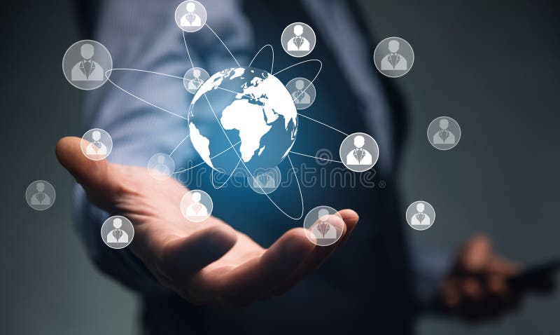 Man Holding Smart Phone with Global Network Stock Image - Image of ...