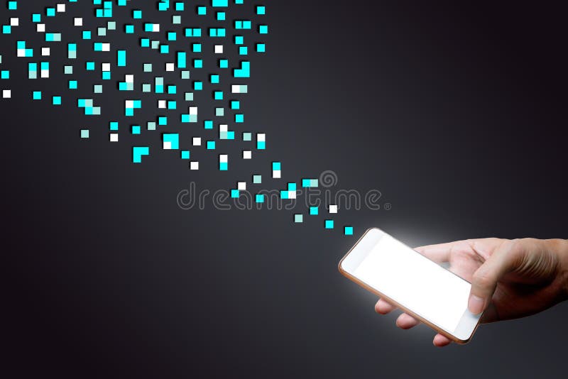 Man Holding Smart Phone and More Digital Dot. Data Networking Co Stock ...