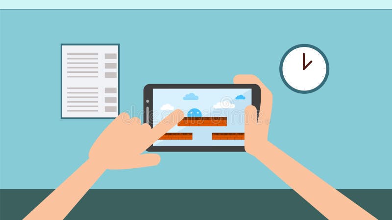 Man Holding Smart Phone and Playing Game Stock Vector - Illustration of ...